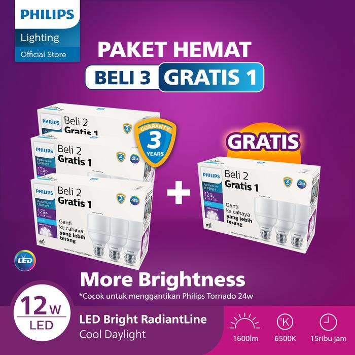 Promo Beli 3 Gratis 1 Philips LED Bright Multipack RadiantLine 12W ...