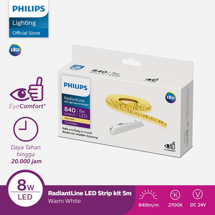 Jual Lampu Philips Radiantline LED Strip DLI320T 5M 8W 2700K 24V Kuning ...