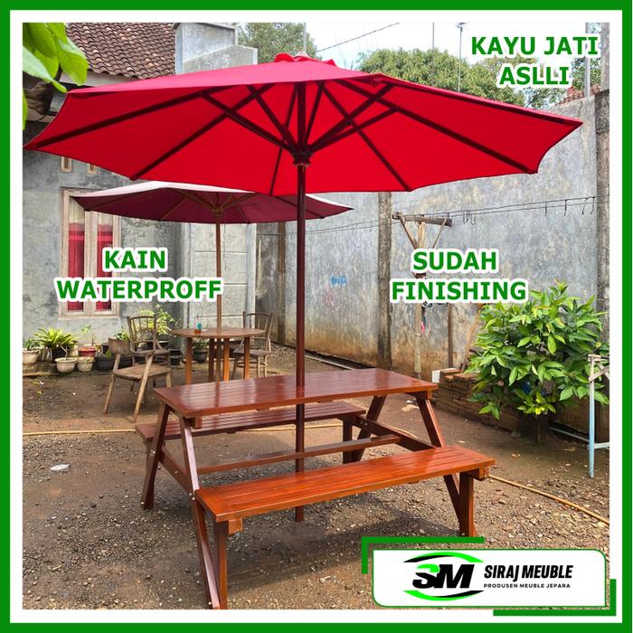 Jual Meja Payung Cafe Outdoor Bangku Meja Bakso Cafe Resto Kayu Jati ...