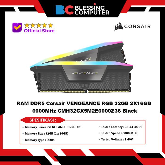 Promo RAM DDR5 Corsair VENGEANCE RGB 32GB 2X16GB 6000MHz CMH32GX5M2E6000Z36 Black Cicil 0% 3x ...