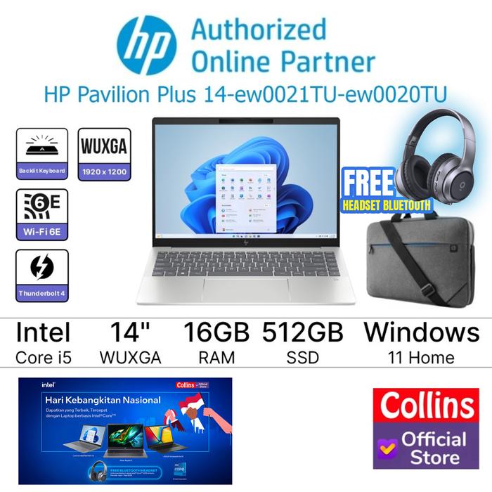 Promo HP Pavilion Plus 14-ew0021tu/14-ew0020tu i5-1335U 16G 512G 14" W11 OHS Cicil 0% 3x ...