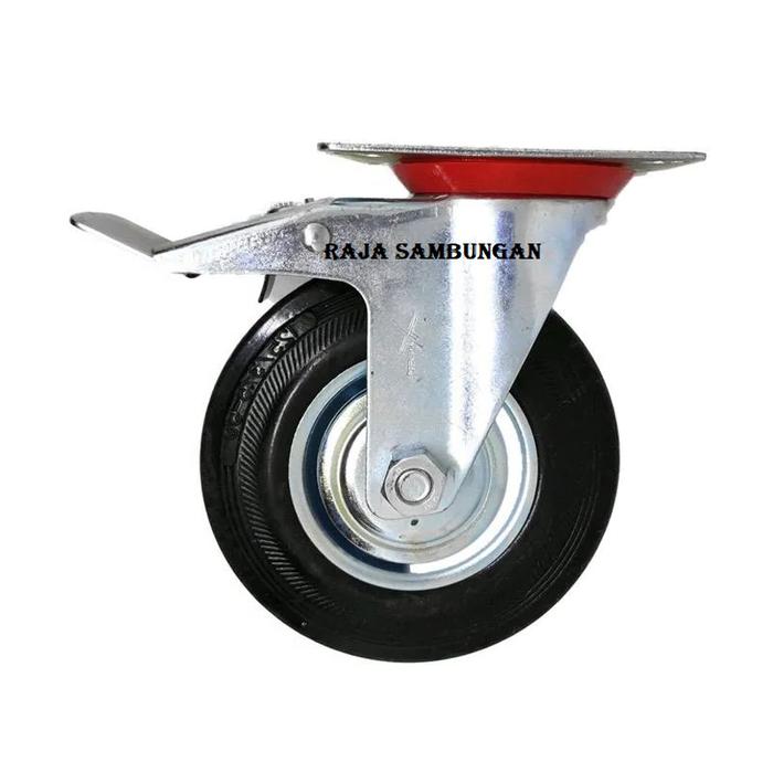 Jual Roda Karet 10 Inch Hidup Rem Rubber Wheel Troly Heavy Duty Trolly ...