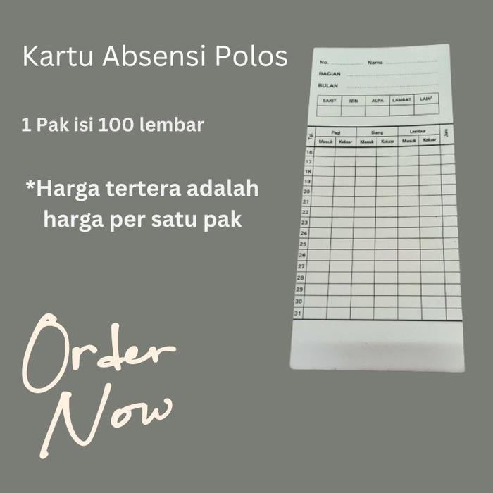 Jual Kartu Absensi Polos mesin 1 Pak isi 100 Lembar untuk Pengelolaan ...