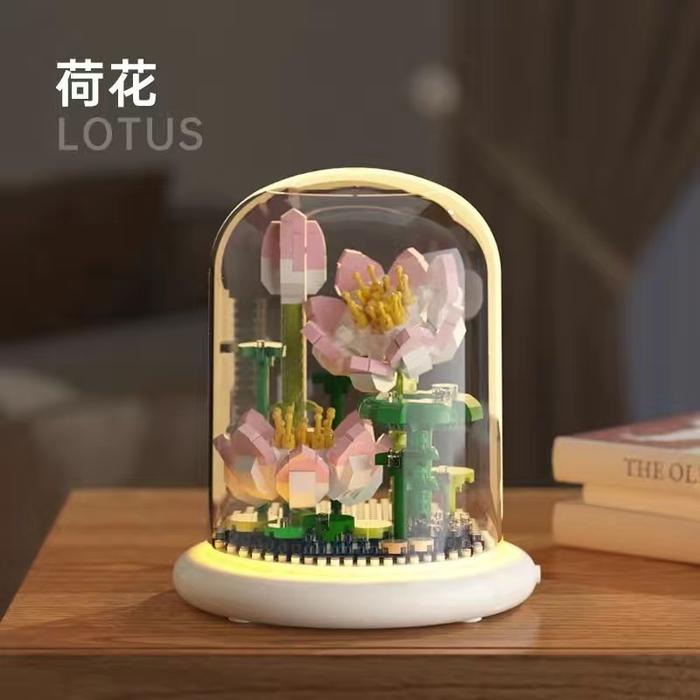 Jual Mainan Diy Lego Bunga Dengan Kotak Akrilik Menyala Model 3d Susun ...