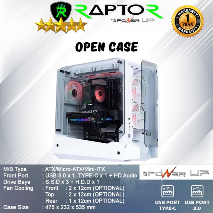 Promo Casing PC Gaming ATX RAPTOR OPEN CASE Gaming PC Case White Cicil 0% 3x - Jakarta Pusat - 3 ...