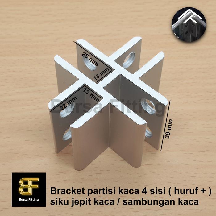 Jual Siku jepit kaca 4 sisi / frame partisi kaca / konektor kaca ke ...