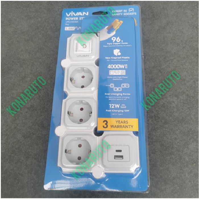 Jual Vivan VPS-H008A PRO Power strip 3 Stop Kontak Saklar 3 Lubang +USB ...