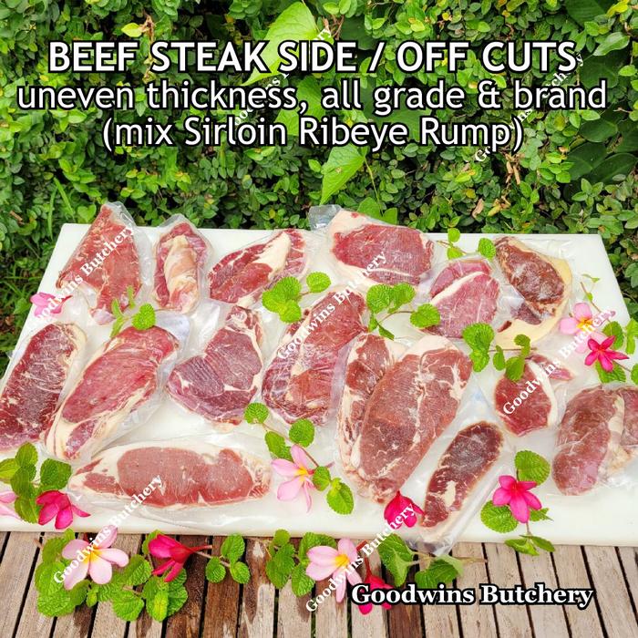 Jual 500gr beef STEAK SIDE CUTS uneven thickness mix of sirloin ribeye ...