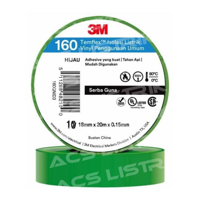 Jual 3M ISOLASI LISTRIK TEMFLEX 160 HIJAU 3M tape kabel ASLI ...