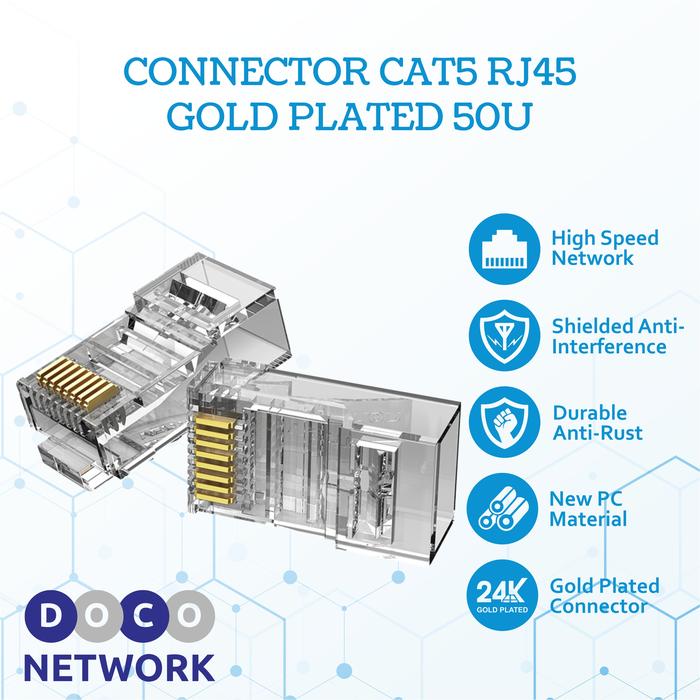 Jual Connector LAN RJ45 CAT5 Gold Plated 50U Plastik Konektor Kabel ...