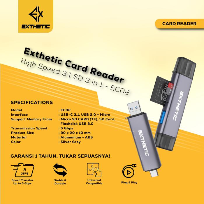 Jual Exthetic Card Reader High Speed USB 3.1 SD 3 in 1 - EC02 - Jakarta Barat - EAONLINE | Tokopedia
