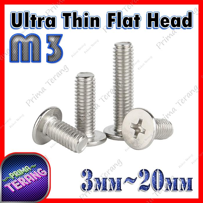 Jual Baut Ultra Thin Flat Low Head M 3 Kepala Rata 3 4 5 6 8 10 16 20 mm Stainless SUS304 M3 ...