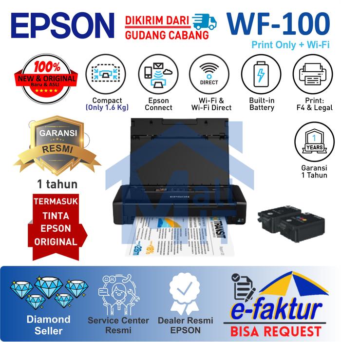 Promo PRINTER EPSON WF-100 WF100 WF 100 PORTABLE WiFi Direct Pigment ...