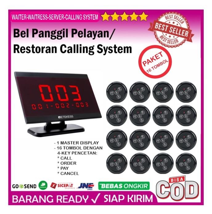 Jual Bel Panggil Pelayan Restaurant Calling System 1 Display 16 Call Button Wireless -Retekess ...