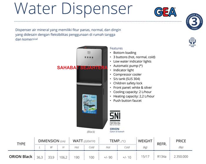 Jual Water Dispenser GEA ORION BLACK Dispenser Air Galon Bawah ...