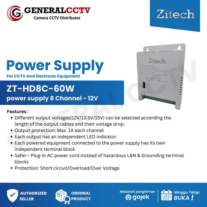 Promo Zitech Power supply 8 Channel ZT-HD8C-60W 12V CCTV Power Supply - Jakarta Barat - General ...