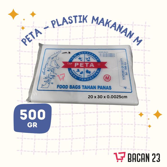 Jual Plastik Makanan Tahan Panas Cap Peta Ukuran M (500 gr) / Kantong ...