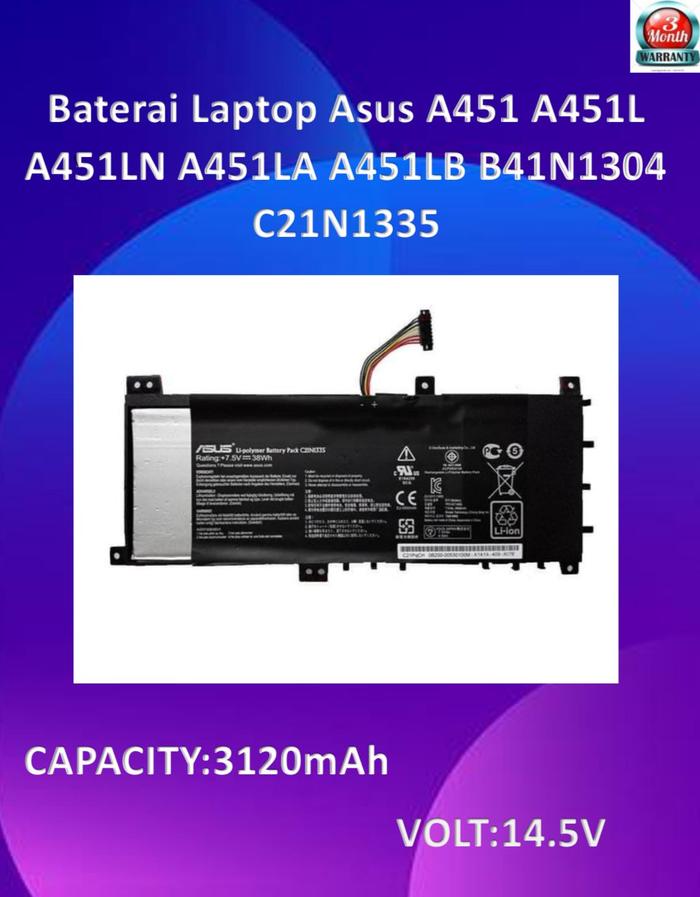 Jual Baterai Laptop Asus A451 A451L A451LN A451LA A451LB B41N1304 C21N1335 - Jakarta Pusat ...
