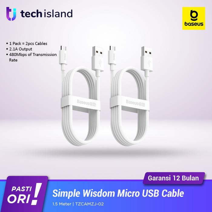 Promo Baseus Simple Wisdom Kabel Data Micro USB 1.5M 2pcs 2.1A PVC ...