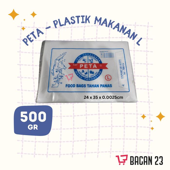 Jual Plastik Makanan Tahan Panas Cap Peta Ukuran L (500 gr) / Kantong ...