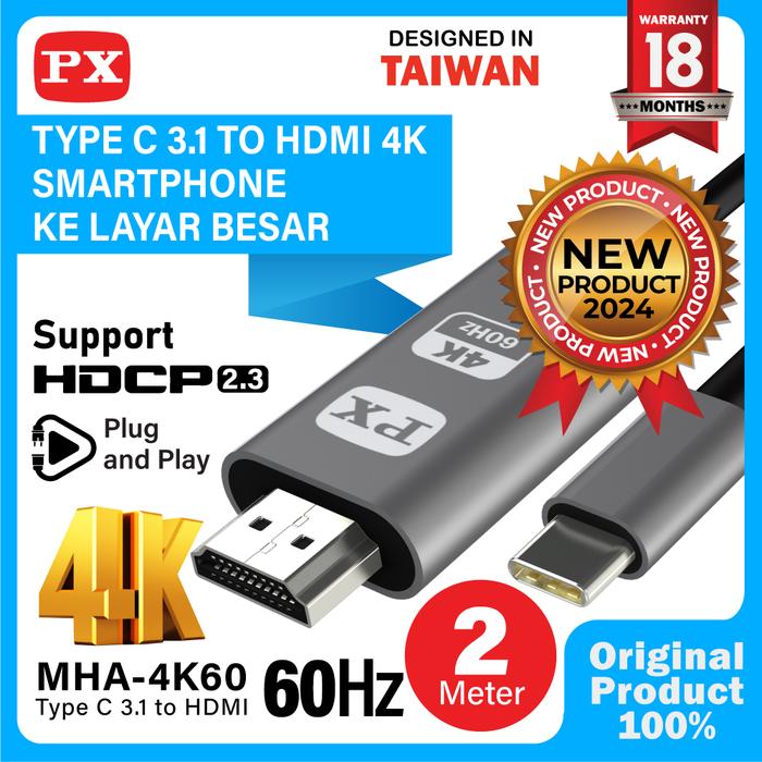 Promo USB Type C 3.1 to HDMI Converter Kabel MHL HP ke TV 4K 1.8M PX MHA-4K60 - Jakarta Timur ...