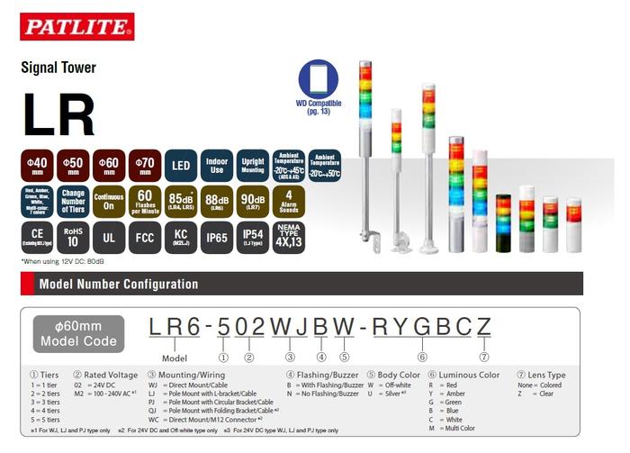 Jual PATLITE Signal Tower Laminated Signal Light LR Series LR6-302PJBW-RYG - Kab. Bekasi ...