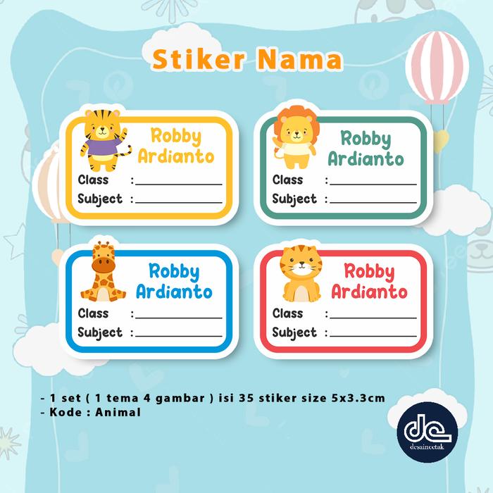 Jual Sticker Label Nama Anak custom - Animal - Kota Tangerang Selatan ...