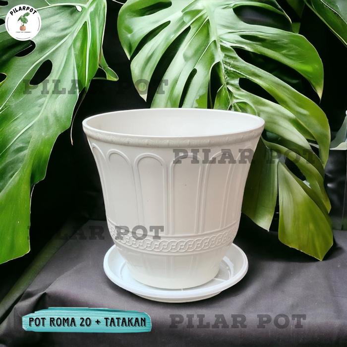 Jual pot bunga tanaman roma putih tinggi 20cm + tatakan putih - Kota ...