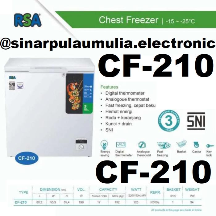 Jual RSA Chest Freezer Box 200 Liter - CF-210 / CF210 / CF 210 - Kota ...