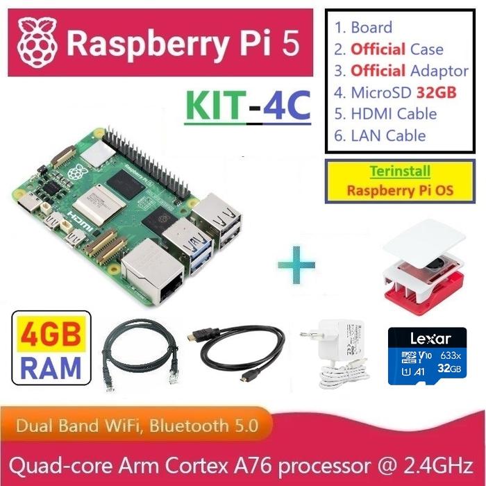 Jual KIT-4C : Raspberry Pi 5 (4GB RAM) - Complete SET - - badank Electronic | Tokopedia
