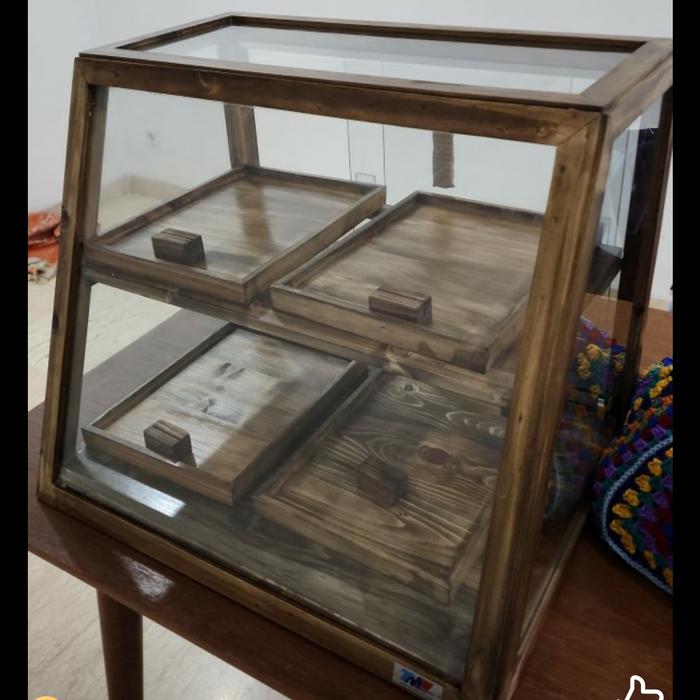 Jual etalase jualan warung food display kayu kaca 60x45x50 + 4 nampan ...