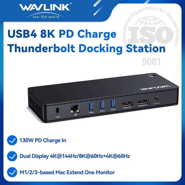 Promo WAVLINK USB 4 Stasiun Docking, Dock USB-C Layar 4K Ganda 11-IN-1 ...