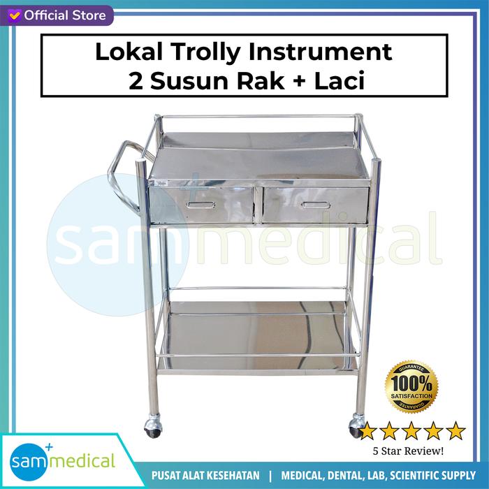 Promo Lokal Trolly Instrument 2 Susun Rak + Laci / Meja Instrument ...