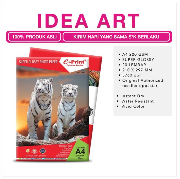 Jual Kertas Foto SUPER GLOSSY Photo Paper e-Print A4 200 gsm isi 20 Lembar With Back Print ...