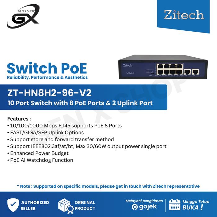 Promo Switch PoE Zitech ZT-HN8H2-96-V2 10 Port Switch with 8 PoE Ports ...