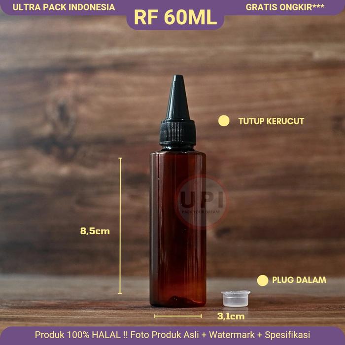 Jual BOTOL PET RF 60ML AMBER & PLUG SUMBAT + TUTUP KERUCUT HITAM - Kota ...