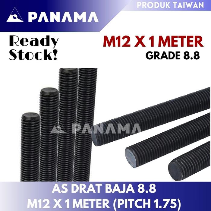 Jual As Drat Baja M12 x 1 Meter Long Drat Baja Hitam Grade 8.8 Taiwan ...