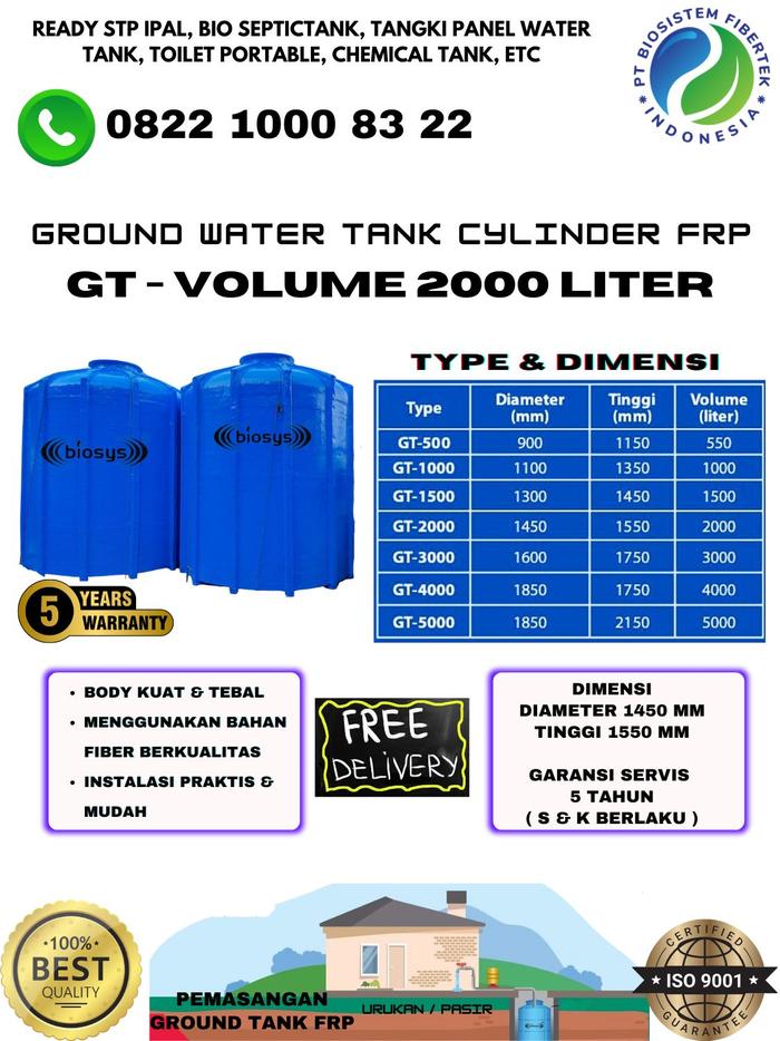 Jual GROUND WATER TANK, Tangki air tanam/pendam 2 m²/2000 liter. Biosys ...