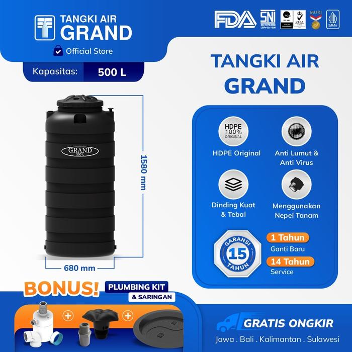 Promo Tangki Tandon Toren Air Grand Slim 500 Liter Anti Lumut Free ...