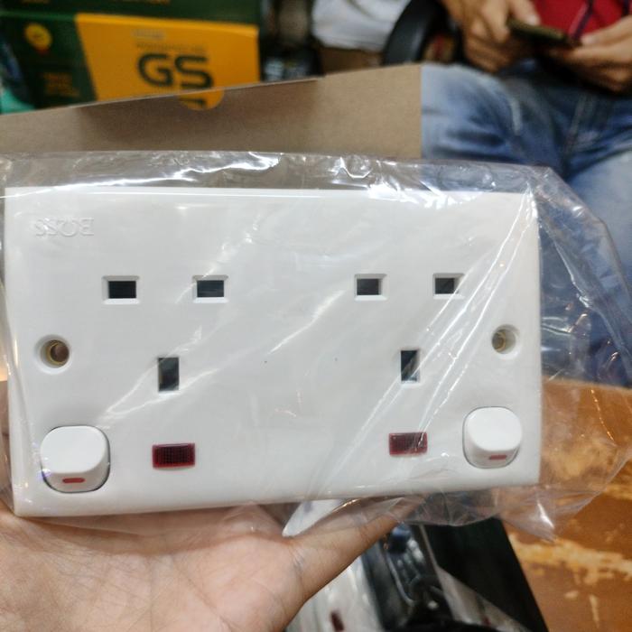 Jual Colokan AC 2 lobang + lampu merk Boss B25N 13A 250V Twin Gang BS ...