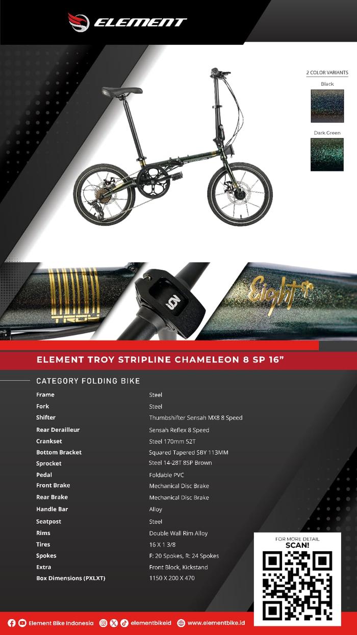 Jual Sepeda Lipat 16 Troy Element STRIPLINE CHAMELEON - Black - Kab. Bogor - Twinsbikecibinong ...