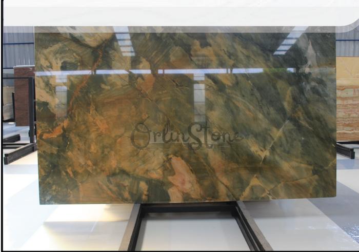 Jual Marmer lembaran GREEN PEACOOK QUARTZ dinding lantai Slab Bookmatch ...