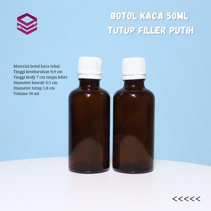 Jual BOTOL KACA AMBER 50 ML + TUTUP FILLER PUTIH - Kota Bekasi - DELTA ...