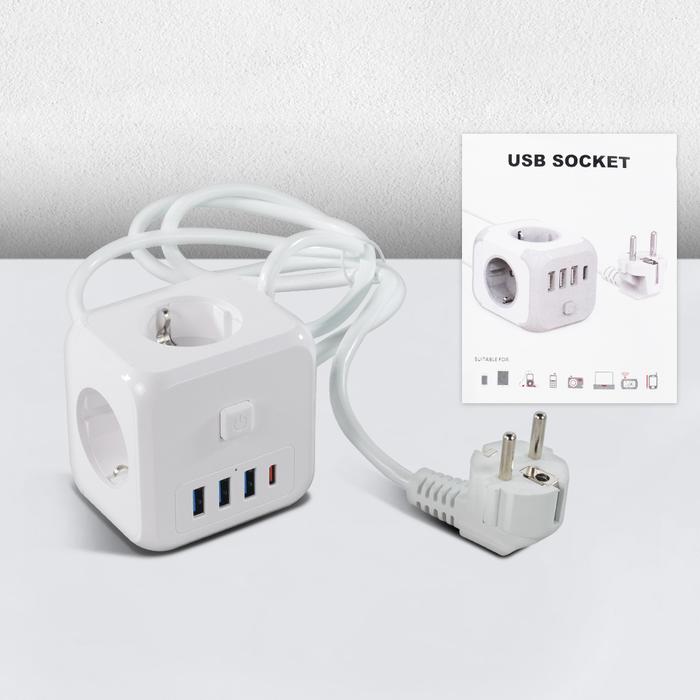 Promo Stop Kontak Colokan 7 in 1 USB Type C Port Cube Wall Socket ...