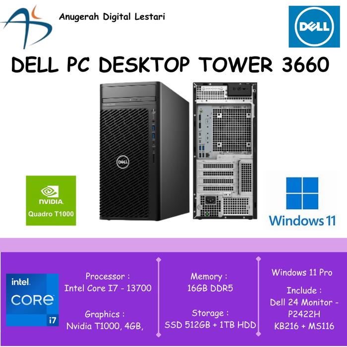 Promo Dell PC Desktop 3660 Tower - I7 13700 16GB SSD 512GB+1TB SATA W11 PRO Cicil 0% 3x ...