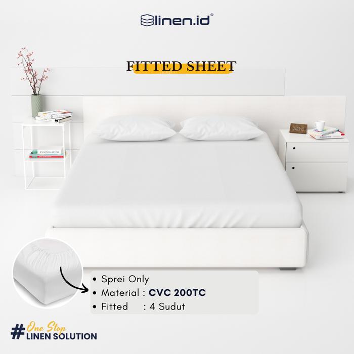 Jual [Sprei only] Fitted Sheet Putih Polos CVC 200TC Dengan Karet ...