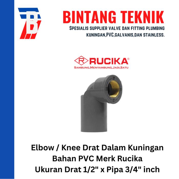 Jual Elbow / Knee Drat Dalam Kuningan 1/2" x 3/4" inch PVC Rucika ...
