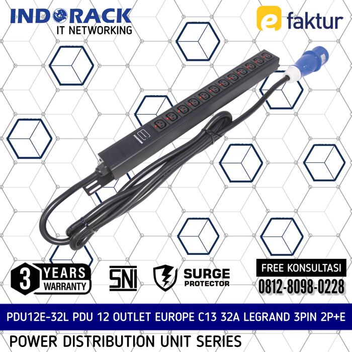 Jual PDU12E-32L PDU INDORACK 12 Outlet 32A Legrand 3Pin 2P+E Europe ...