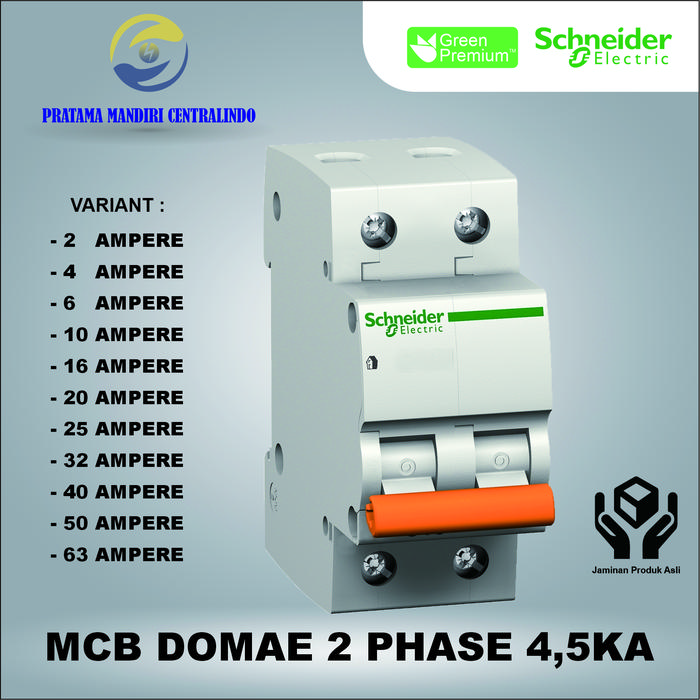 Jual MCB 2 PHASE DOMAE 4,5kA SCHNEIDER 2 POLE 2P - 2 AMPERE s.d 63 AMPERE - 6A - Jakarta Barat ...