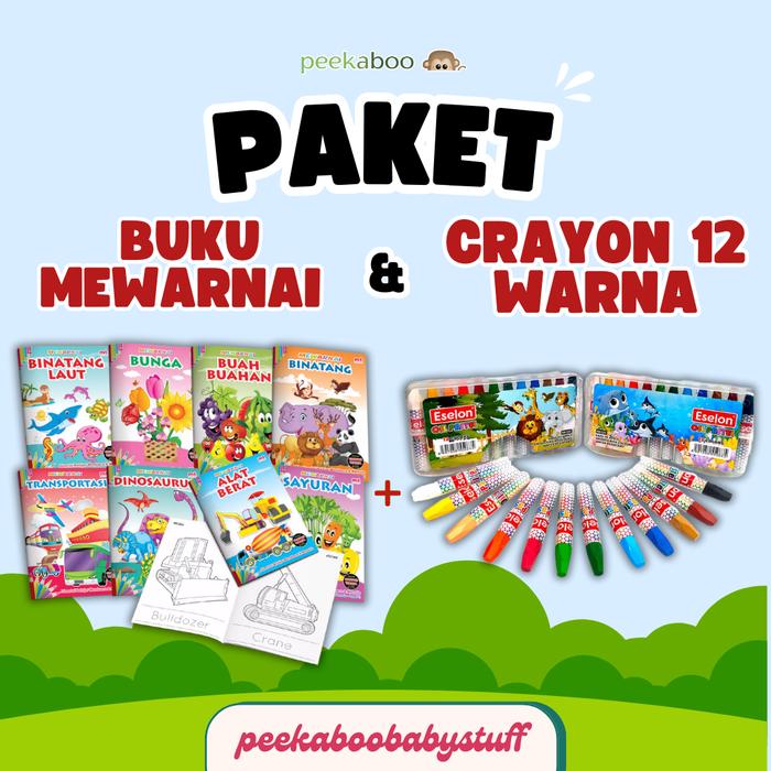Jual PAKET 8 TEMA BUKU MEWARNAI (A5) DAN 1 CRAYON ANAK 12 WARNA OIL ...